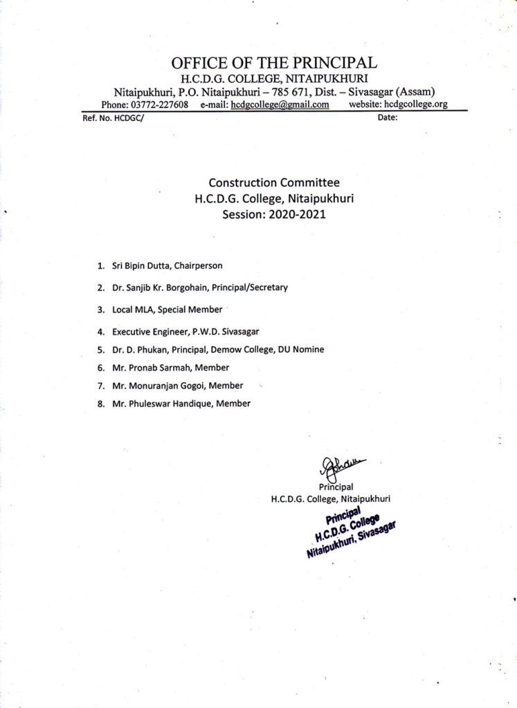 Construction Committee – Hem Chandra Dev Goswami College